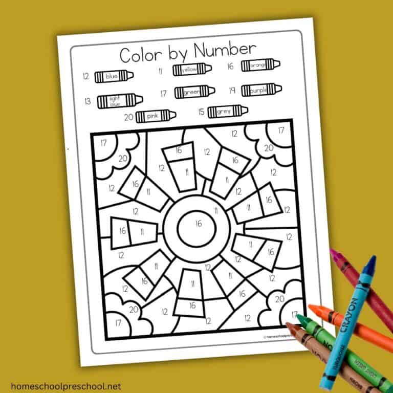 Free Sun Color By Number Worksheets for Preschoolers