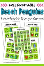 Fun Beach Penguins Preschool Bingo Printable for Kids