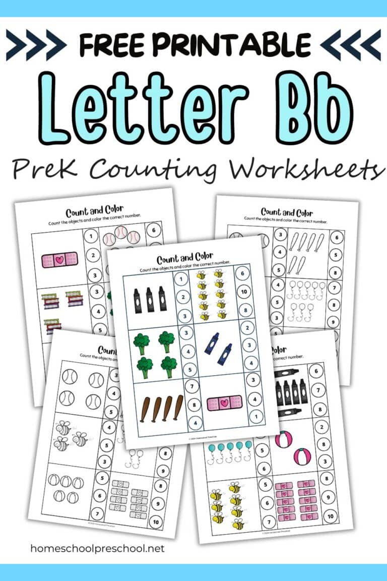 Letter B Counting Worksheets for Preschoolers