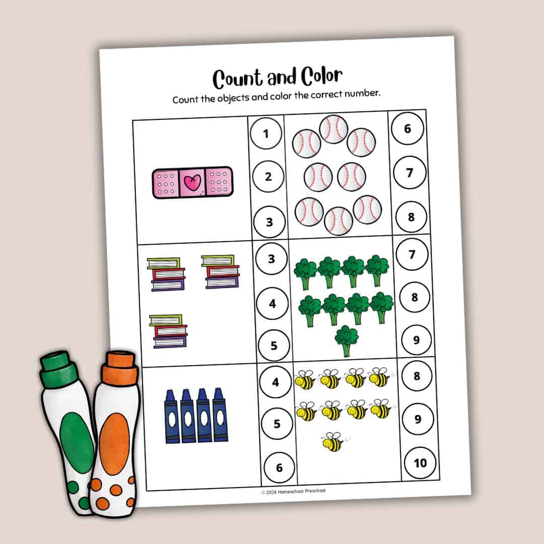 Letter B Counting Worksheets for Preschoolers