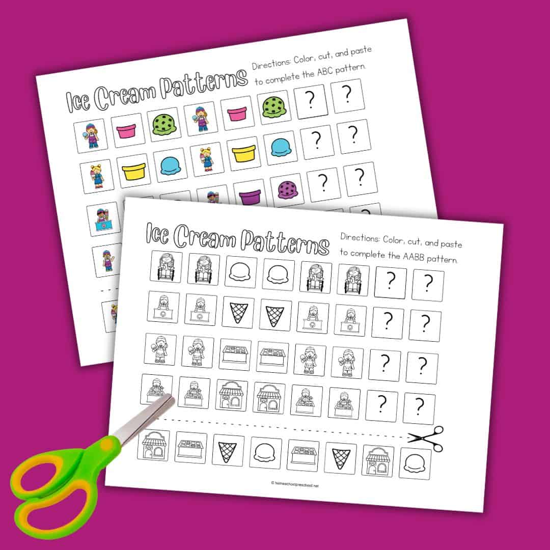 Free Ice Cream Pattern Worksheets for Preschoolers
