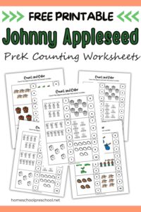Johnny Appleseed Counting Worksheets for Preschool