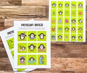 Fun Beach Penguins Preschool Bingo Printable for Kids