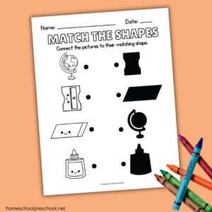 Back to School Shape Matching Worksheets for Preschoolers