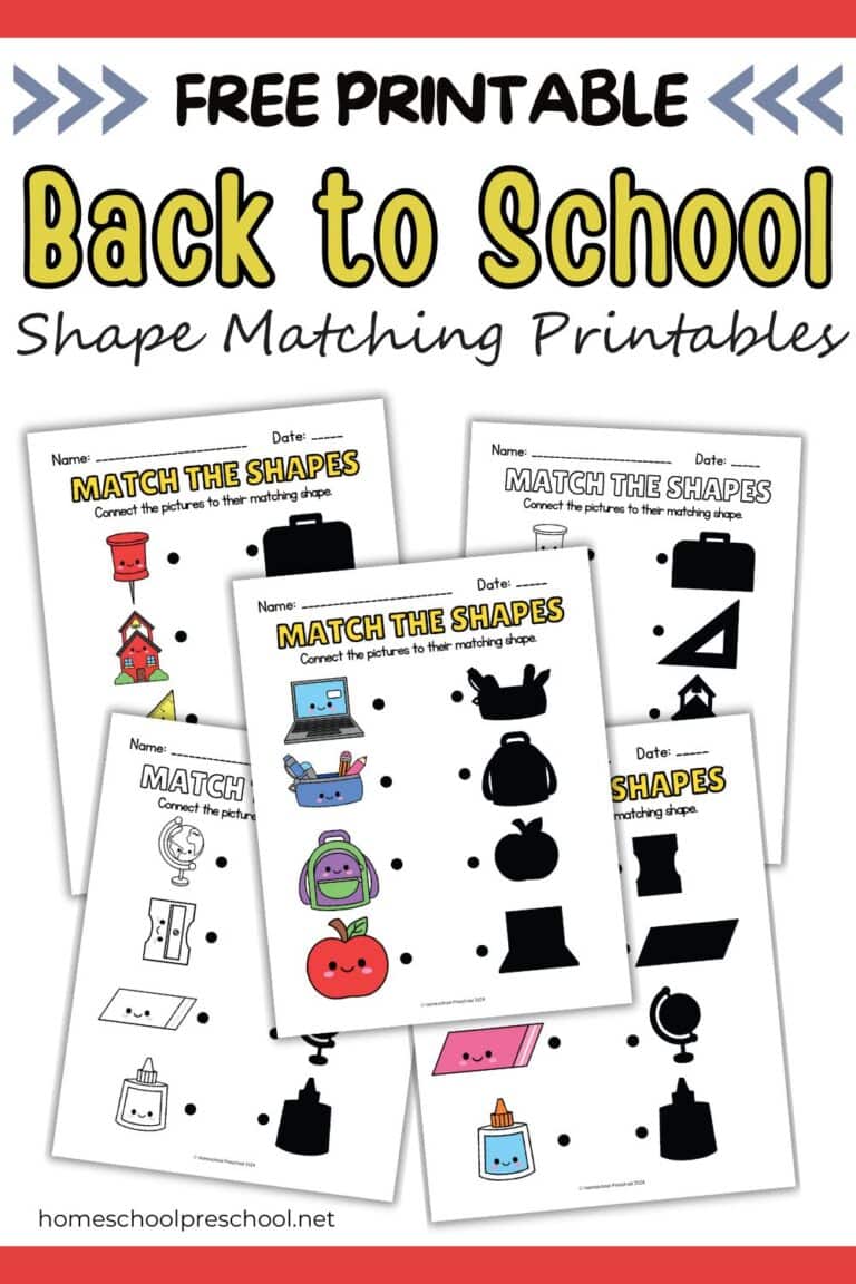 Back to School Shape Matching Worksheets for Preschoolers