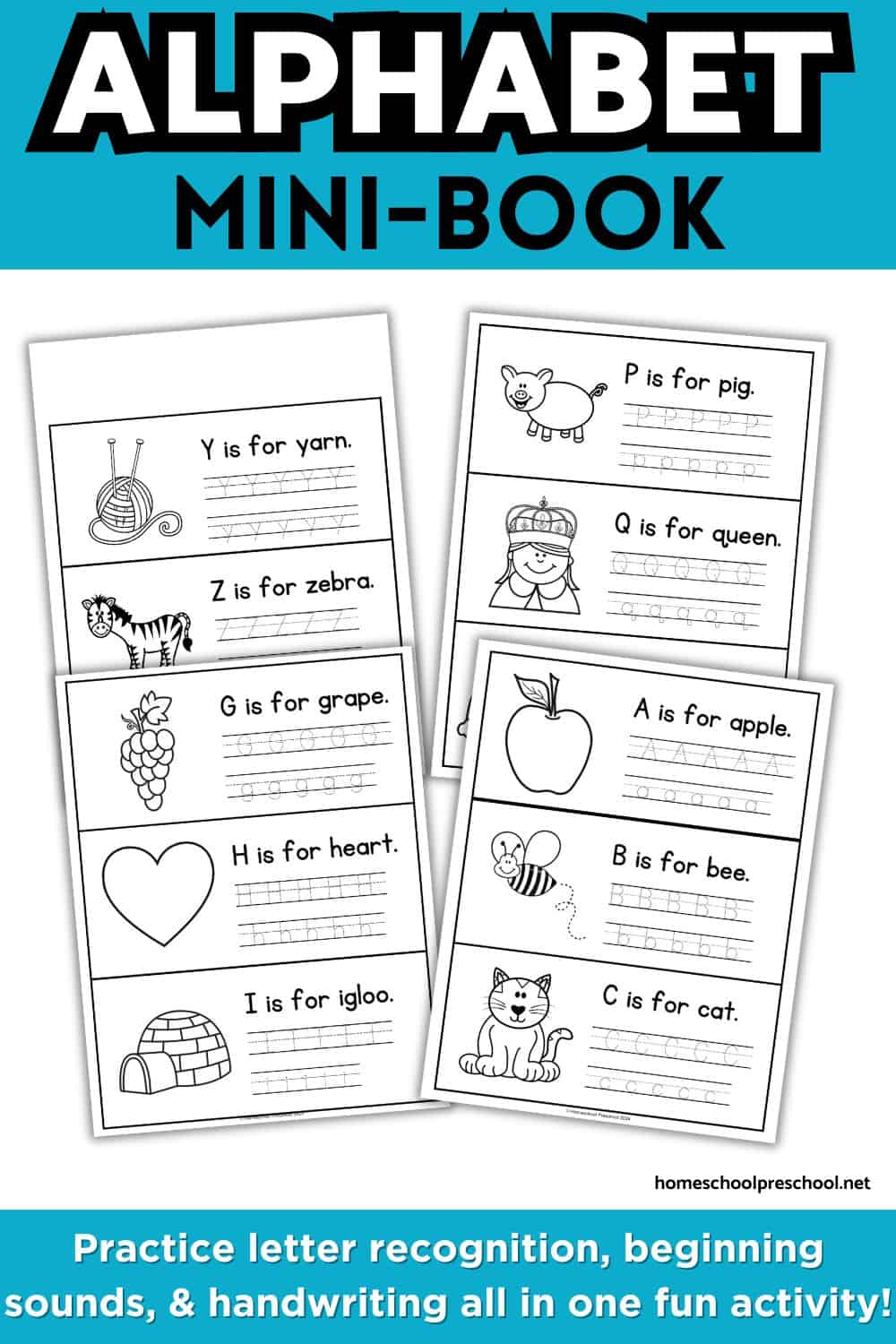 Printable Tracing Worksheets Alphabet Mini Book (A–Z)