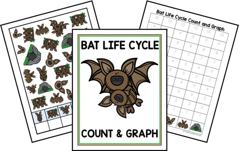 Bat Life Cycle Count and Graph Worksheets for Preschool Math