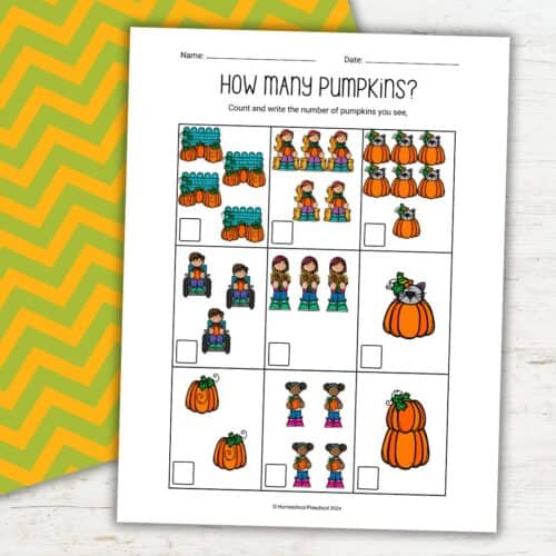 Counting Pumpkins Worksheets for Preschoolers (Free Printable)