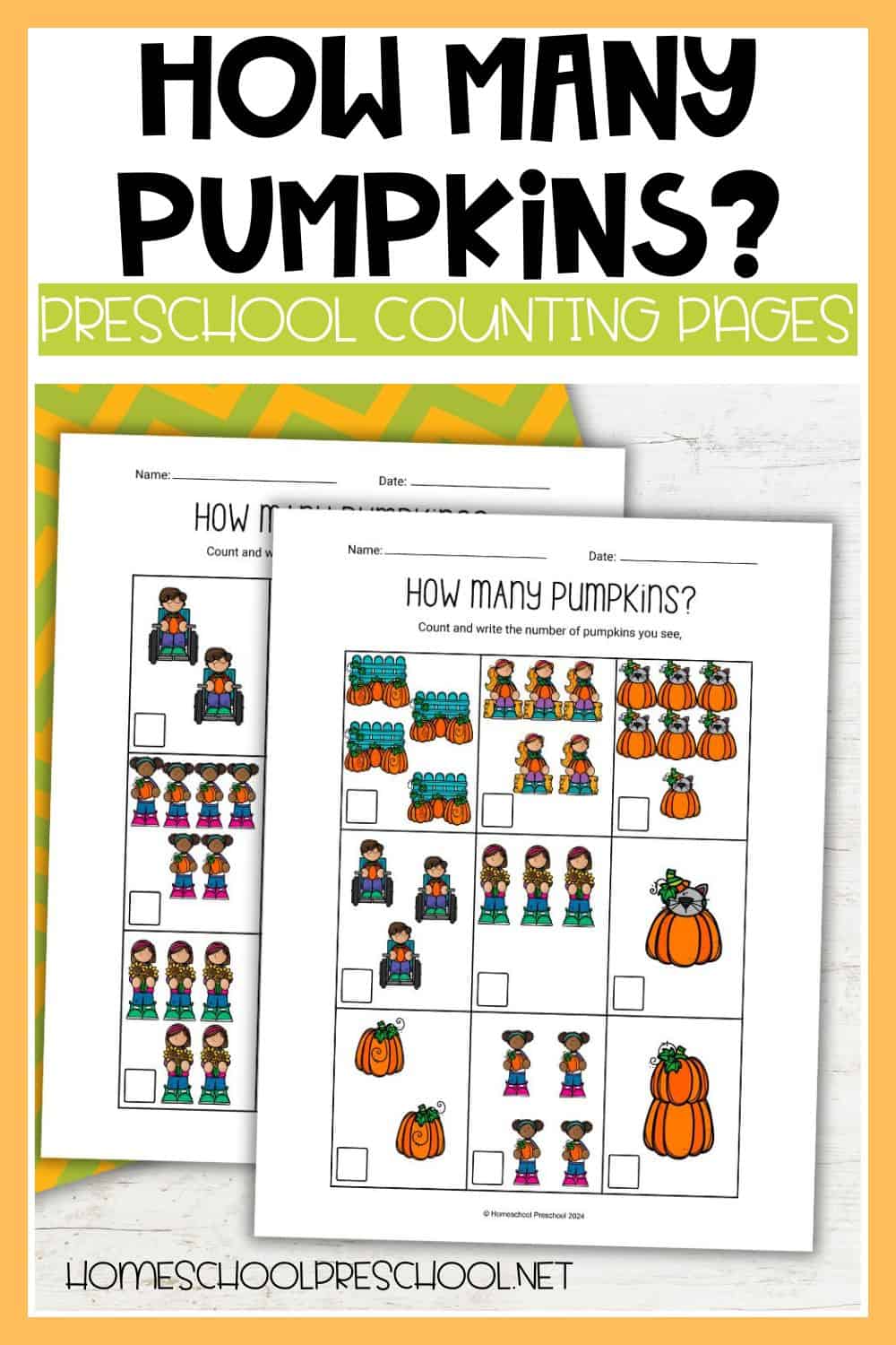 Counting Pumpkins Worksheets for Preschoolers (Free Printable)