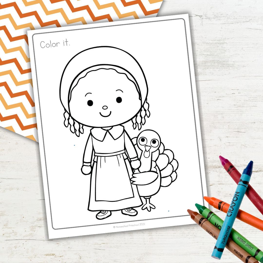 Free Pilgrim Coloring Pages for Preschool Thanksgiving Fun