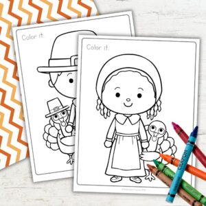 Free Pilgrim Coloring Pages for Preschool Thanksgiving Fun