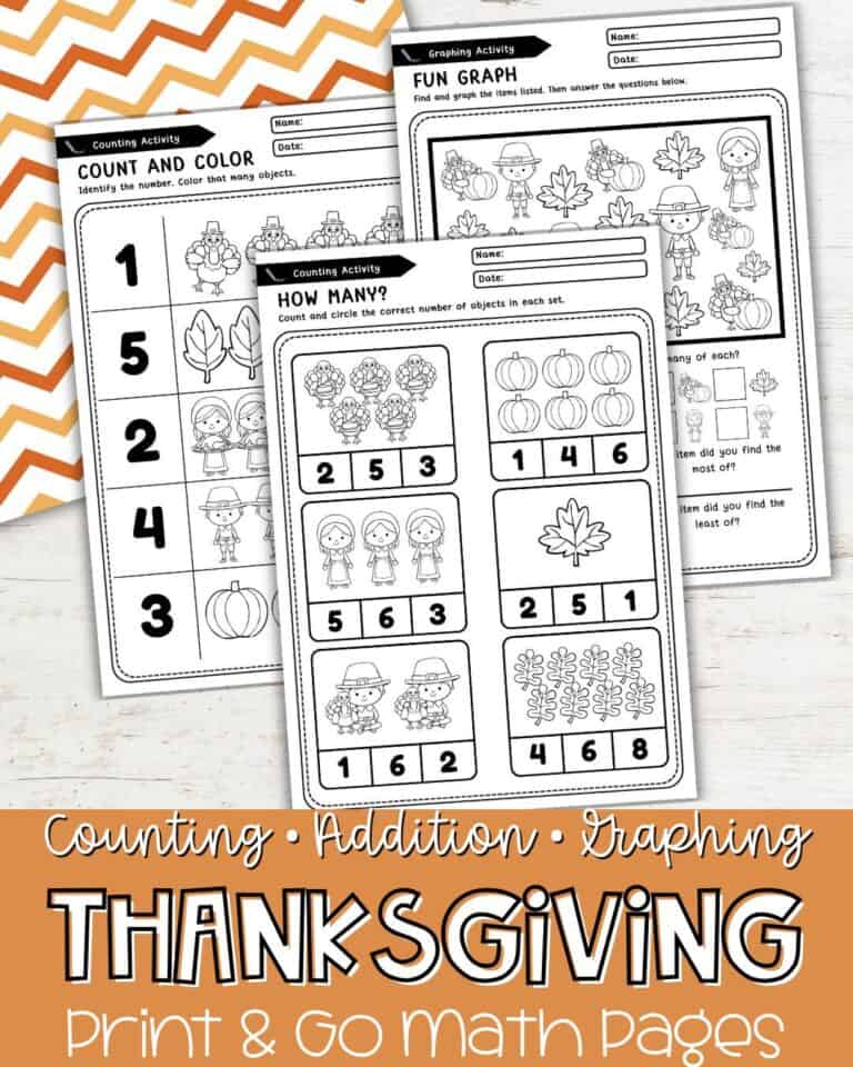 Free Pilgrim Worksheets for Preschoolers (Thanksgiving Theme)