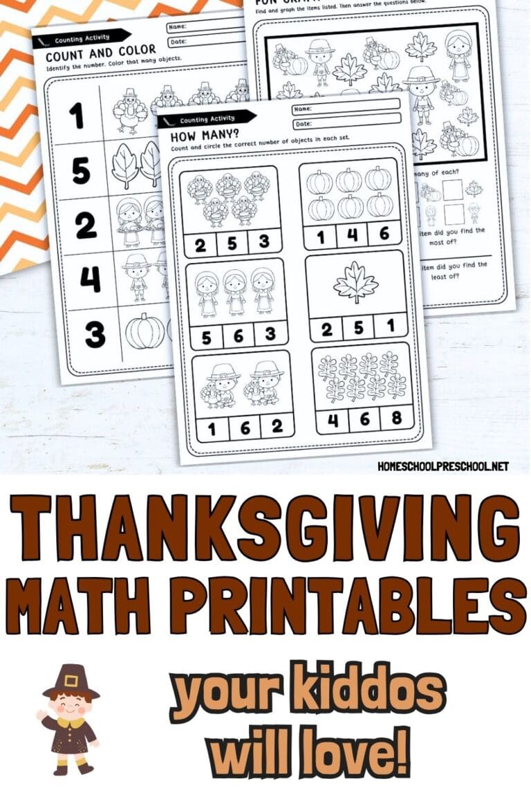 Free Pilgrim Worksheets for Preschoolers (Thanksgiving Theme)