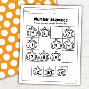 Pumpkin Number Sequence Worksheets for Preschoolers