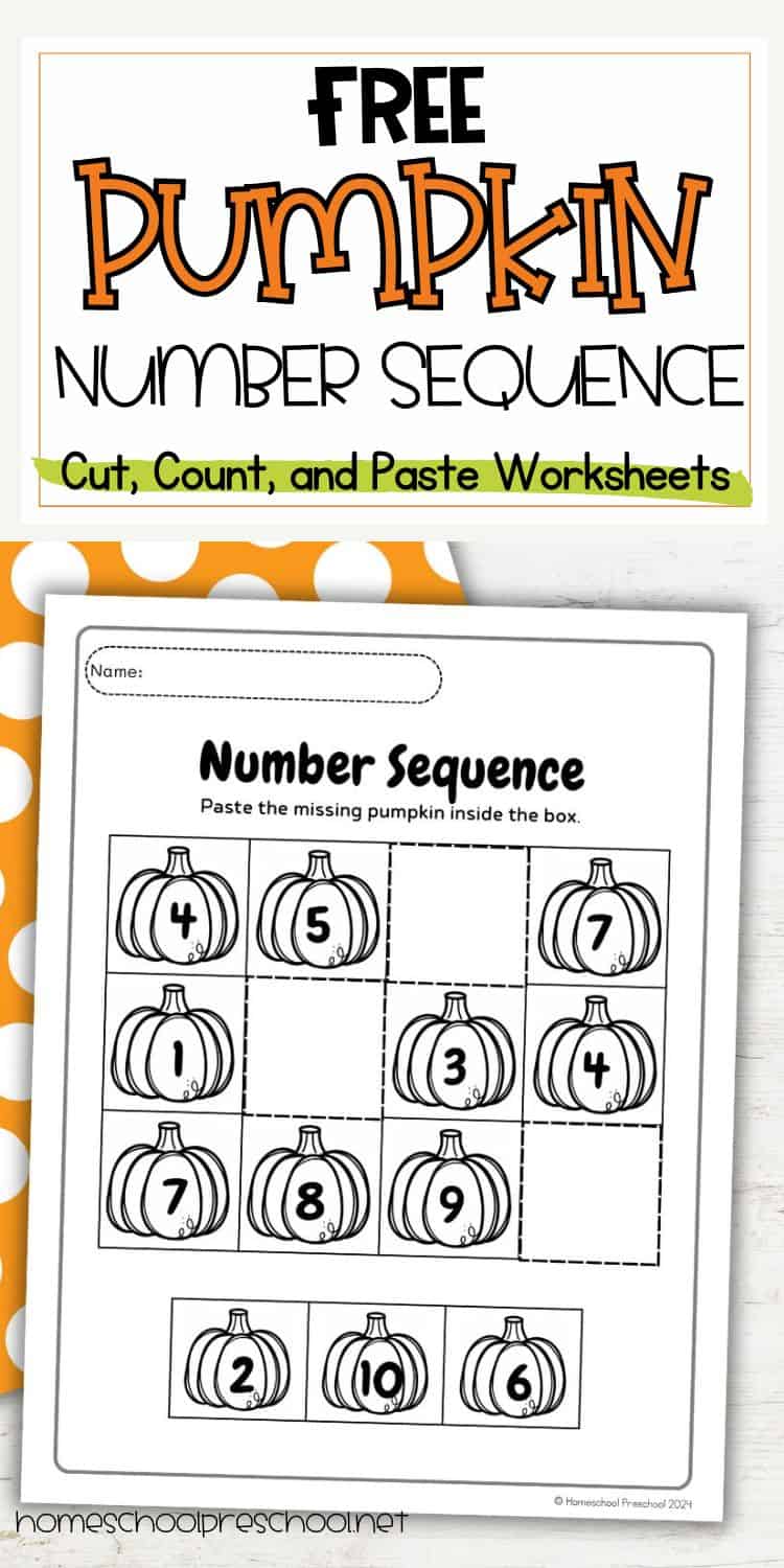 Pumpkin Number Sequence Worksheets for Preschoolers