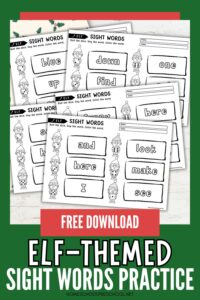 Free Elf Sight Word Worksheets for Preschool Holiday Learning