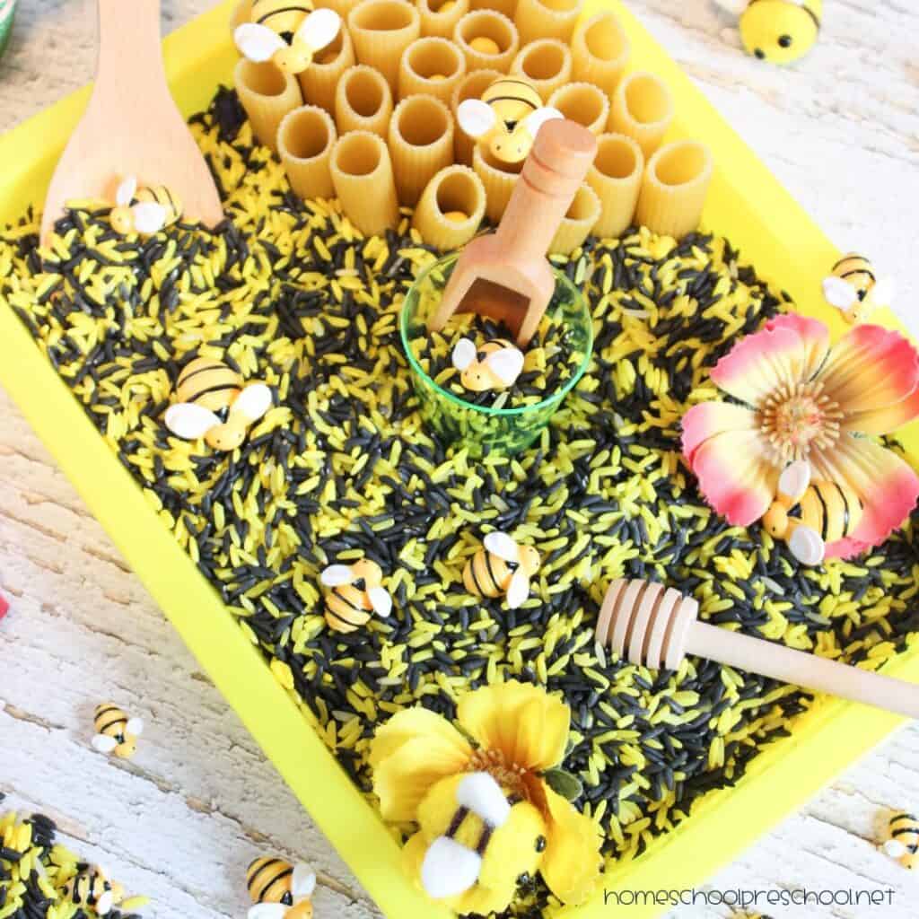 Bee Sensory Bin for Preschool (Simple Pre-K Sensory Tray)