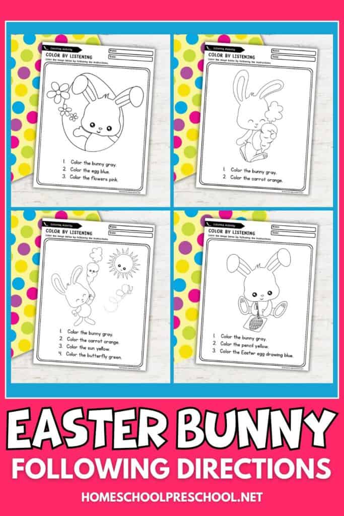 Easter Following Directions Worksheets for Preschoolers