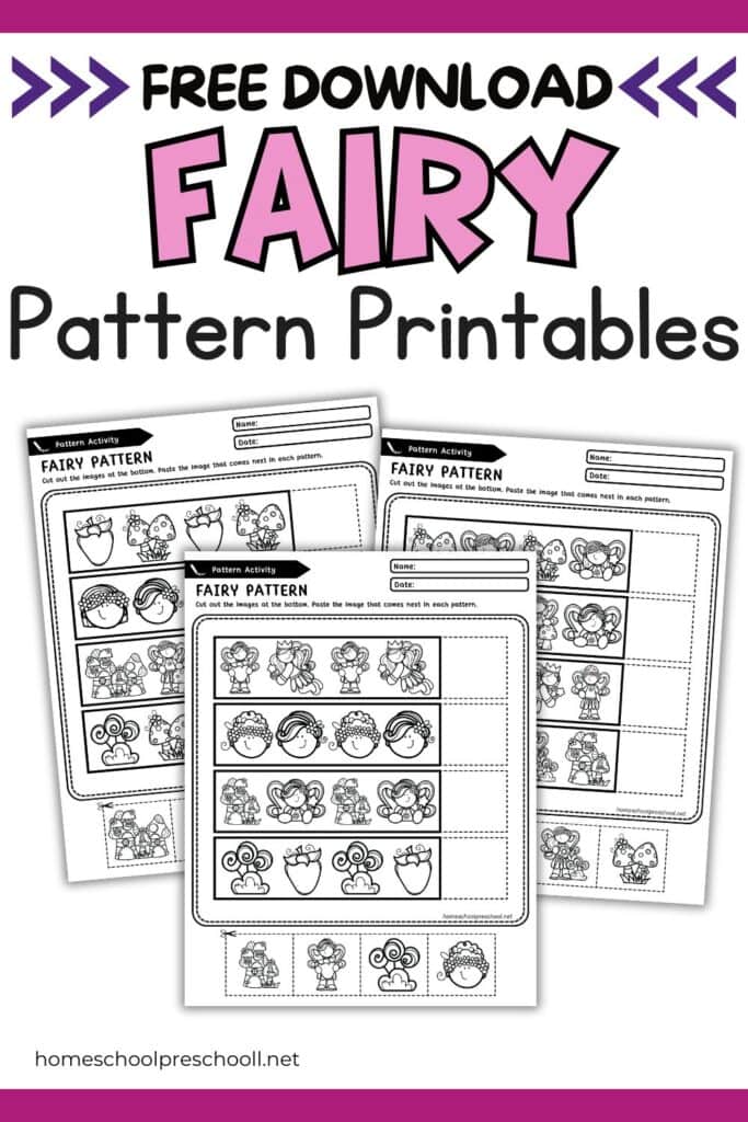 Fairy Pattern Sequencing Worksheets for Preschoolers