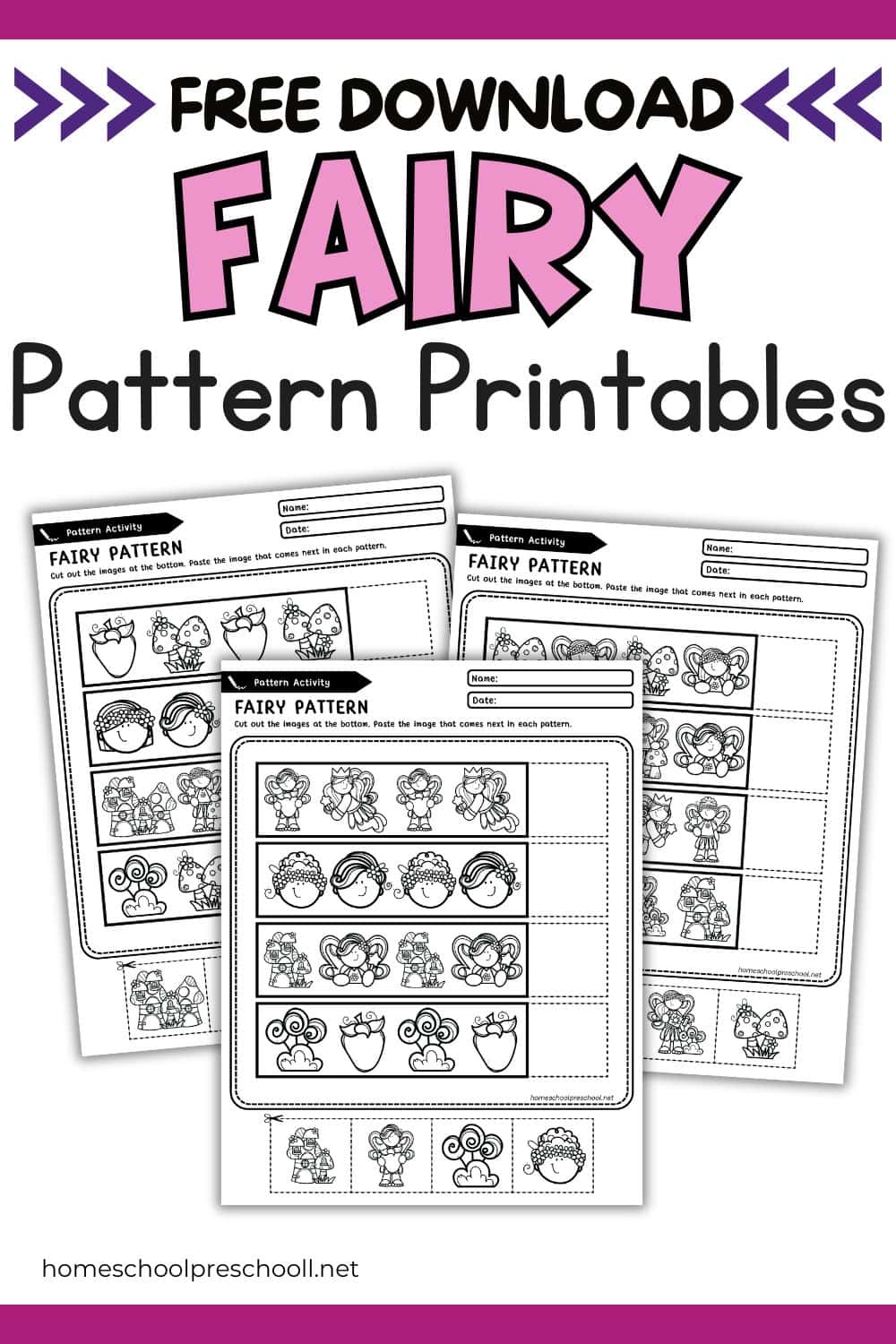 Fairy Pattern Sequencing Worksheets for Preschoolers