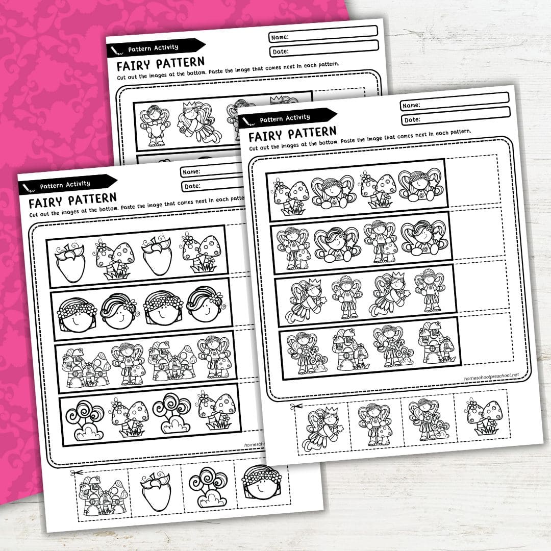 Fairy Pattern Sequencing Worksheets for Preschoolers