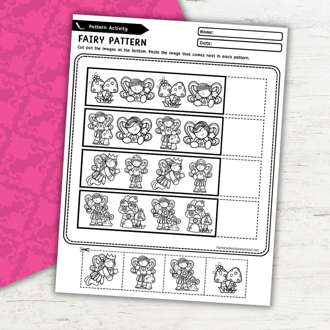 Fairy Pattern Sequencing Worksheets for Preschoolers