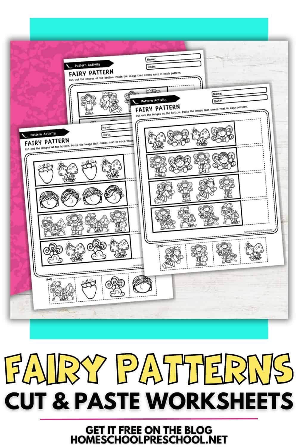 Fairy Pattern Sequencing Worksheets for Preschoolers