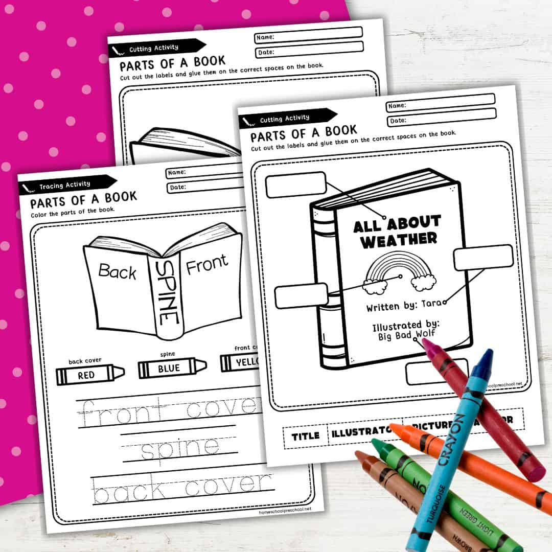 Printable Parts of a Book Worksheet for Preschoolers