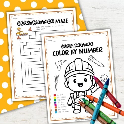 Free Construction Theme Preschool Printables for Kids