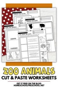 Zoo Animals Cut and Paste Worksheets for Preschoolers