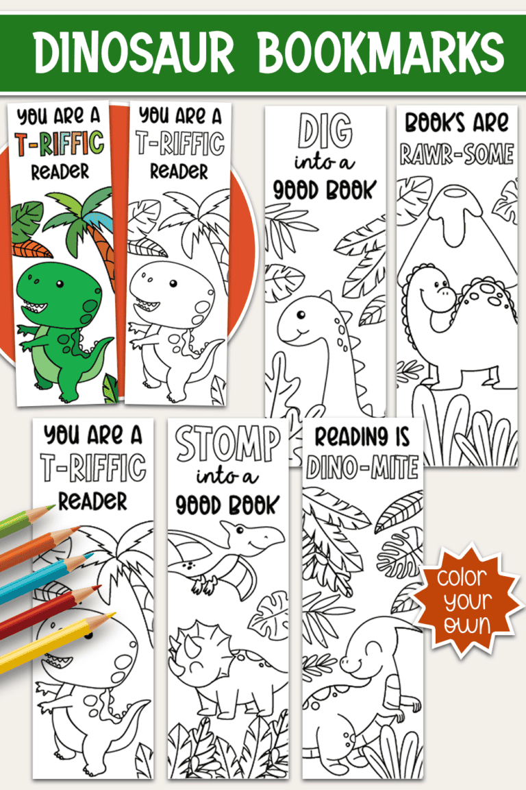 Free Dinosaur Coloring Printables – Fun Bookmarks for Kids