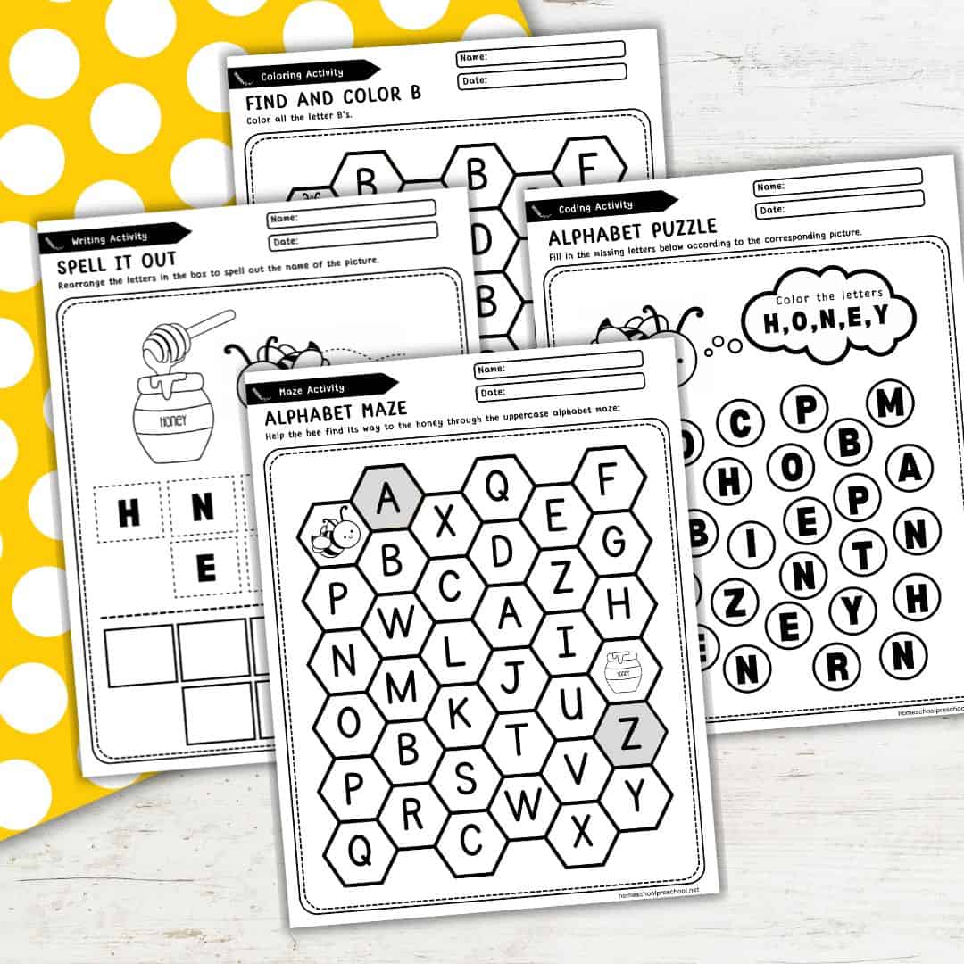 Fun & Free Honey Bee Alphabet Worksheets for Preschoolers