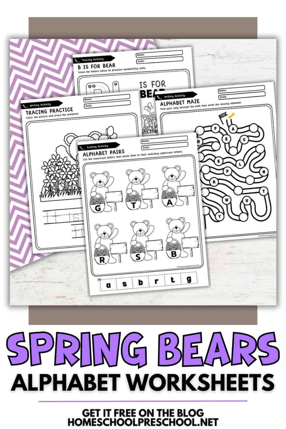 Spring Bear Alphabet Worksheets for Preschool Fun