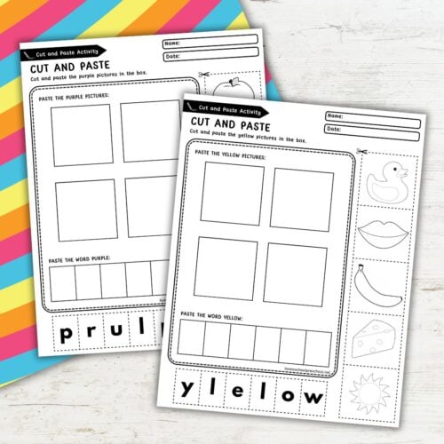 Color Cut and Paste Worksheets for Preschool & Kindergarten