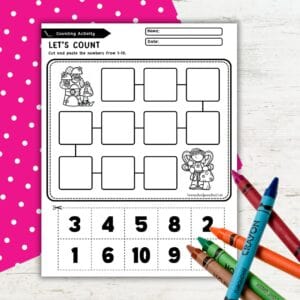 Counting Cut and Paste Worksheets for Preschool & Kindergarten