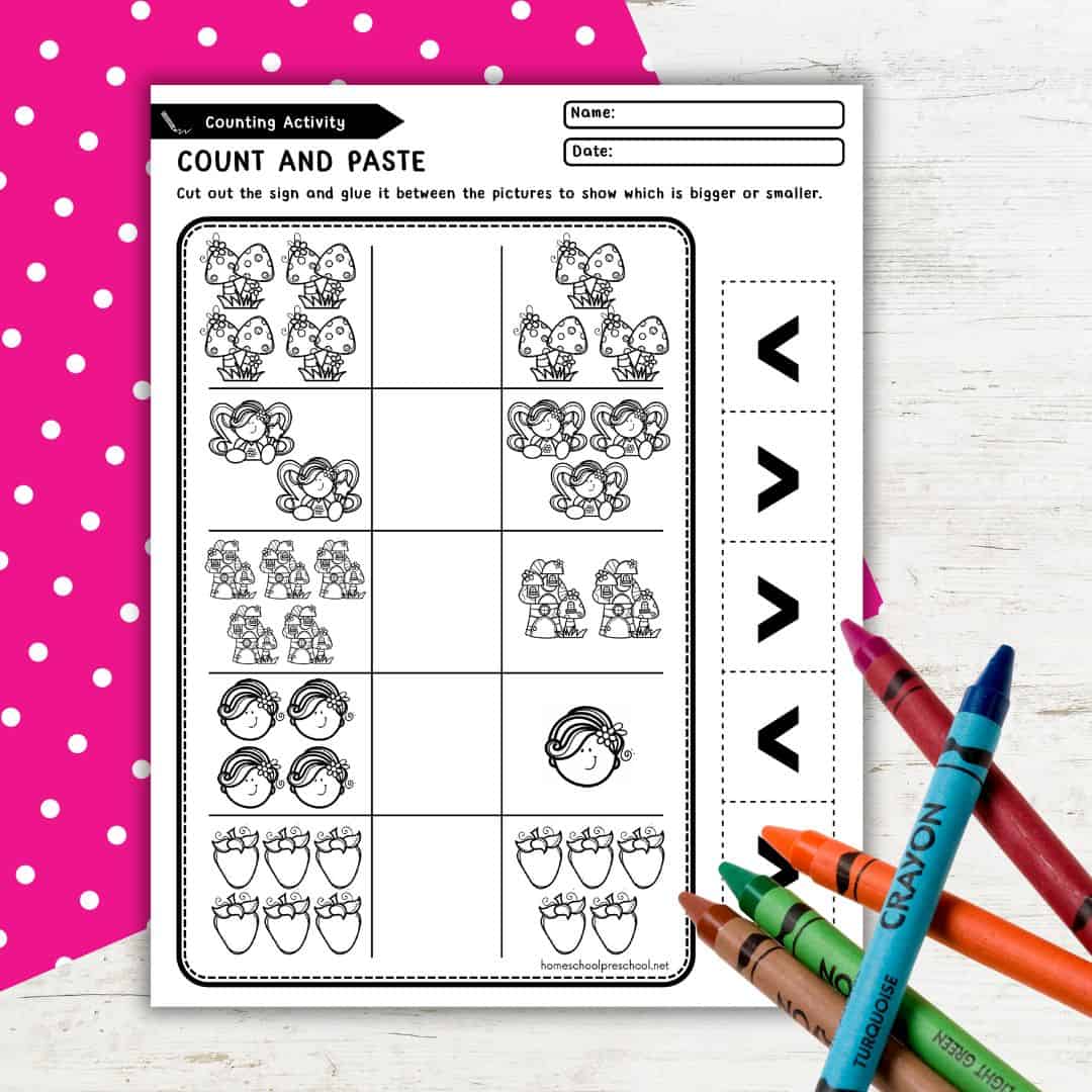 Counting Cut and Paste Worksheets for Preschool & Kindergarten