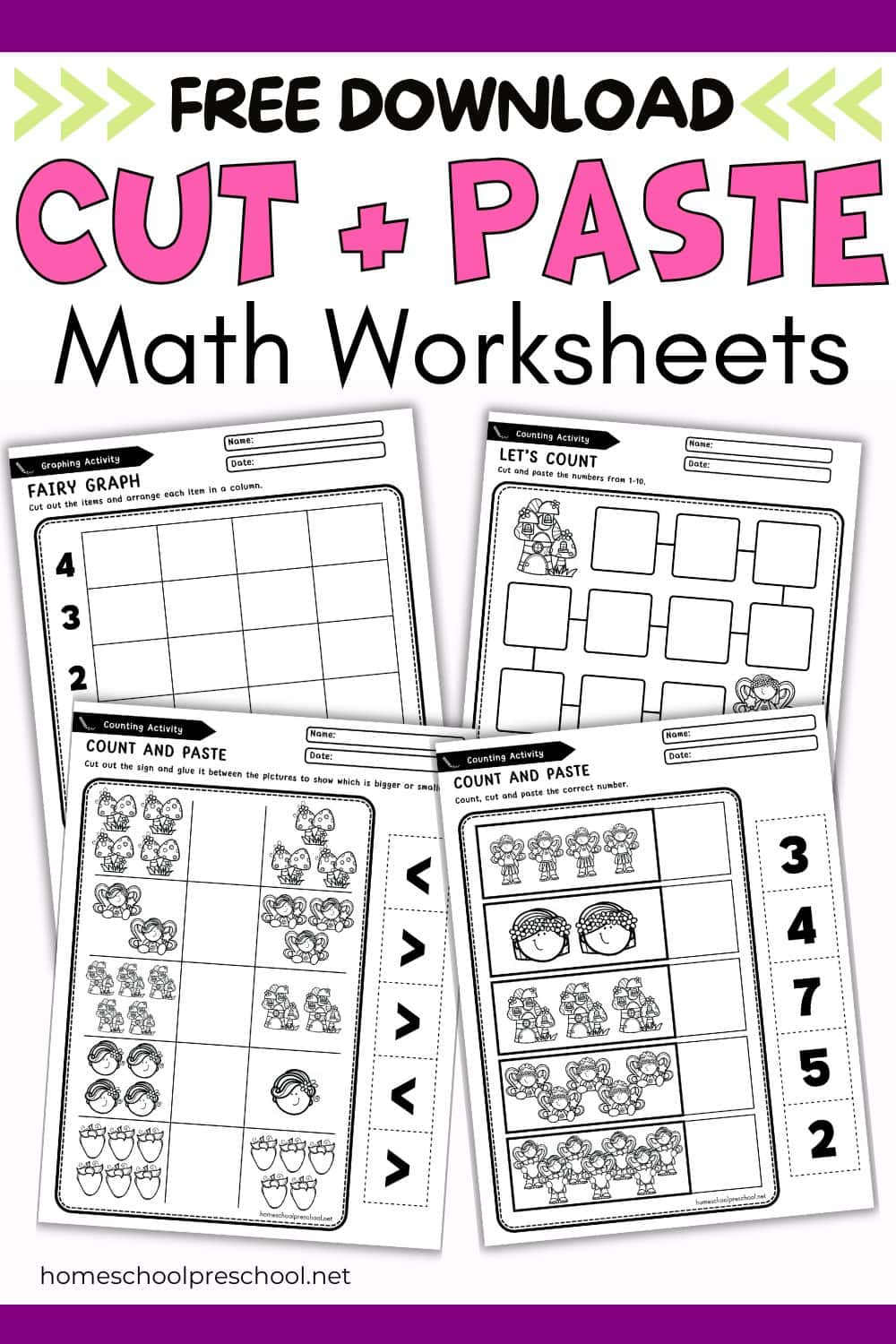Counting Cut and Paste Worksheets for Preschool & Kindergarten