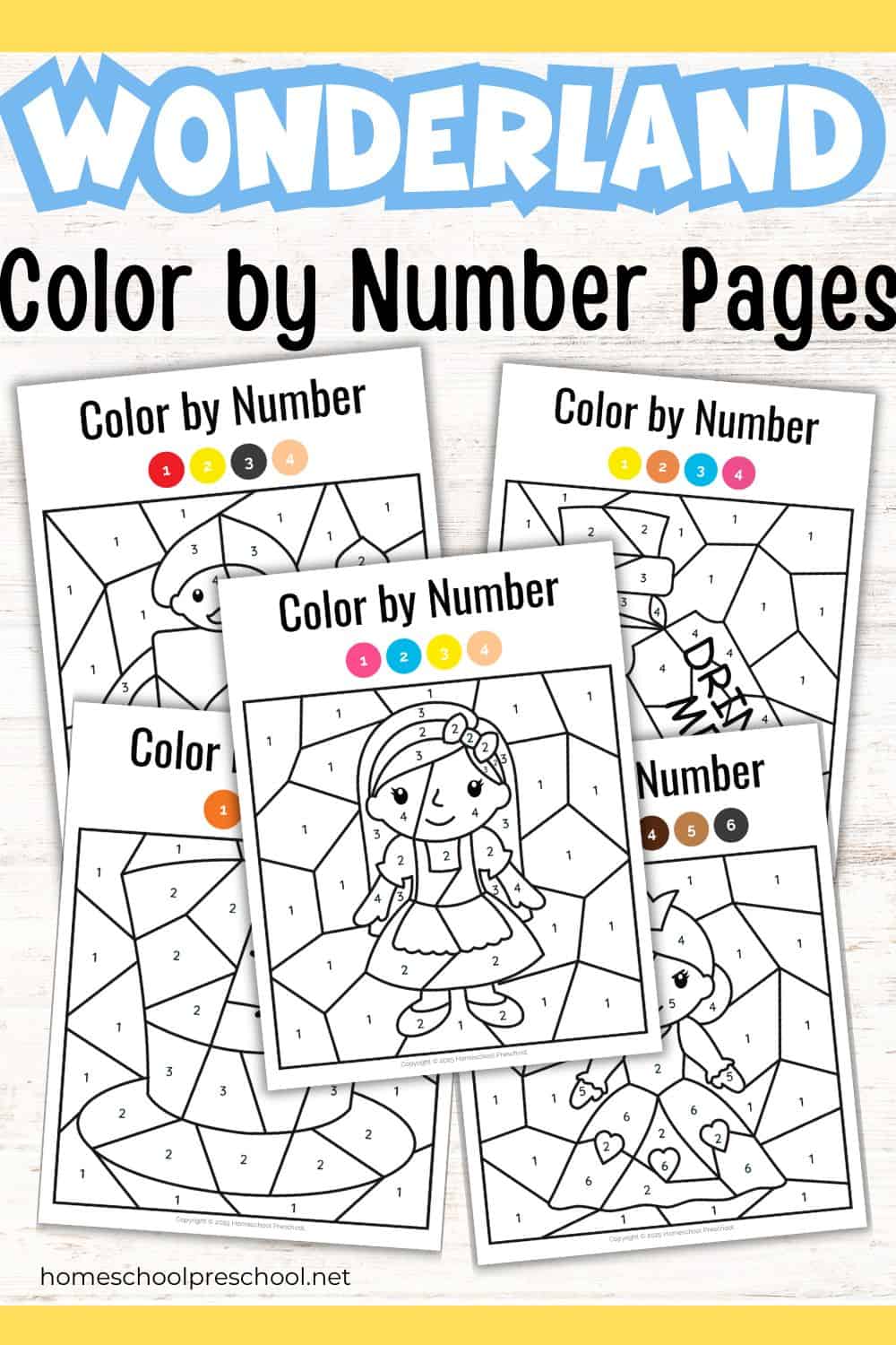Alice in Wonderland Color by Number Printables for Kids