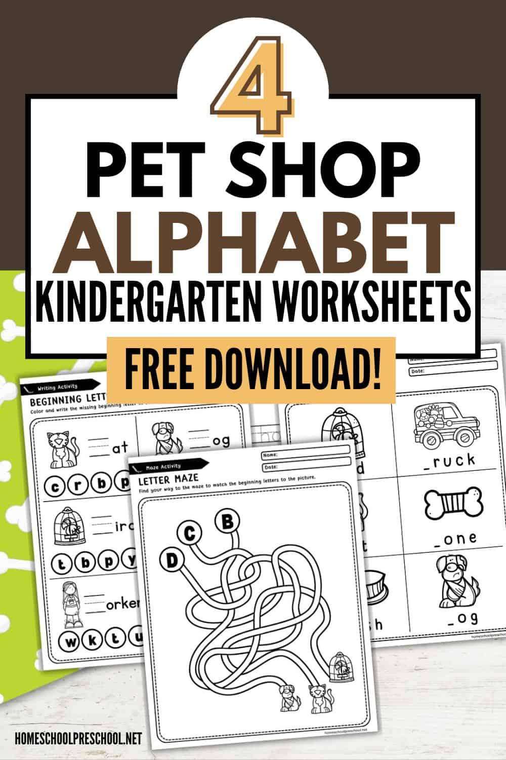 Fun & Free Pet Shop Alphabet Worksheets for Kids