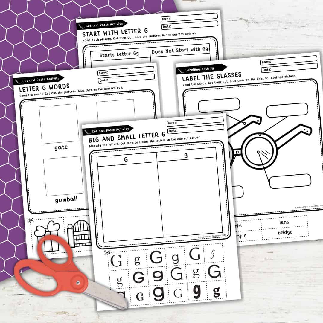 Fun Letter G Cut and Paste Worksheets for Preschoolers