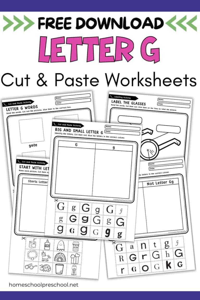 Fun Letter G Cut and Paste Worksheets for Preschoolers