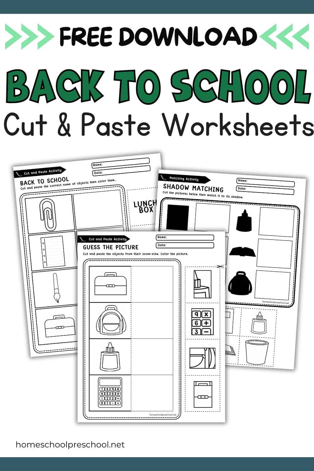 Back to School Cut and Paste Activities for Preschoolers