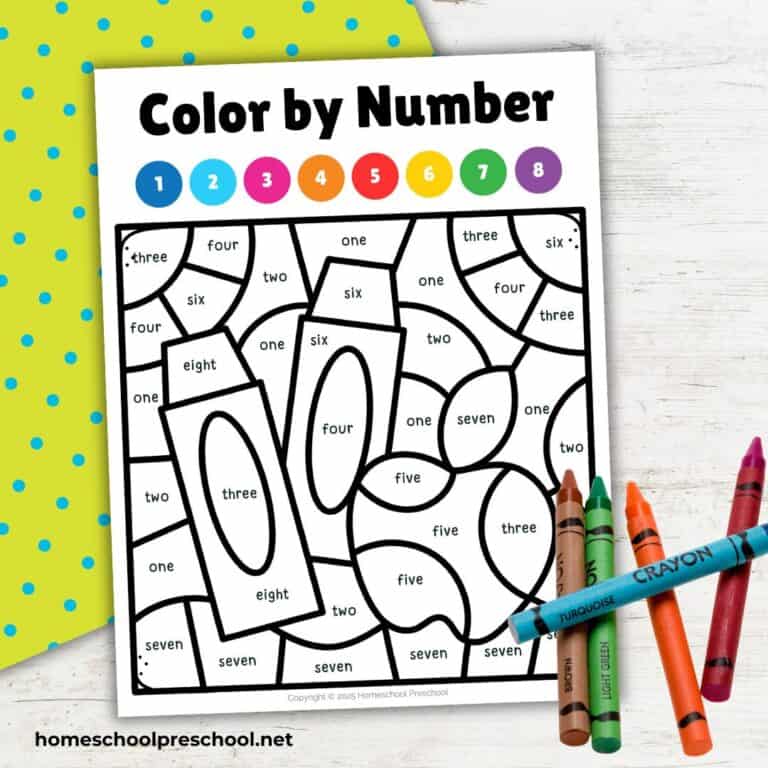Back to School Color by Number Words Printable Worksheets