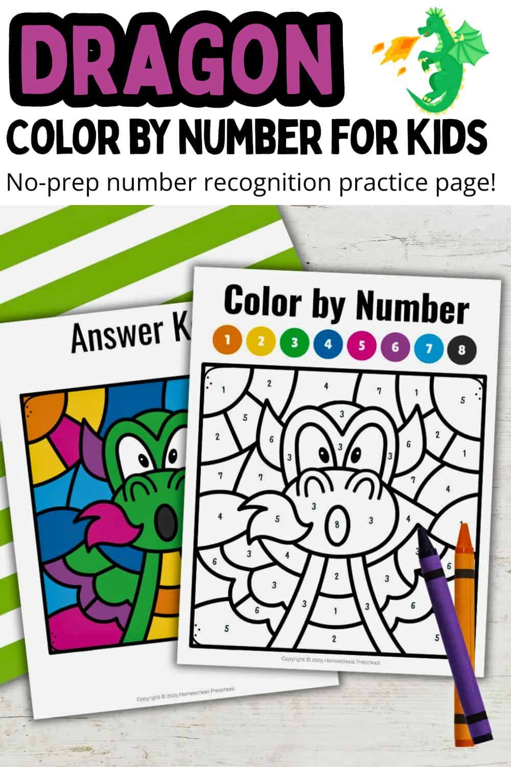 Free Dragon Color by Number Printable for Preschool