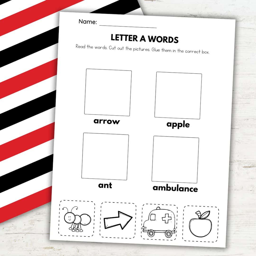 Letter A Cut and Paste Worksheets for Preschool