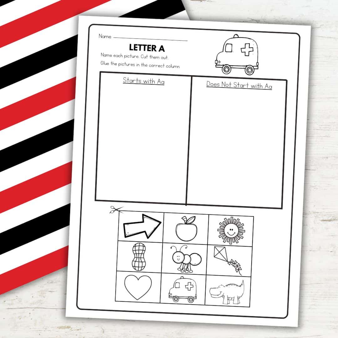 Letter A Cut and Paste Worksheets for Preschool