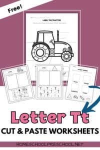 Letter T Cut and Paste Worksheets for Preschool Kids