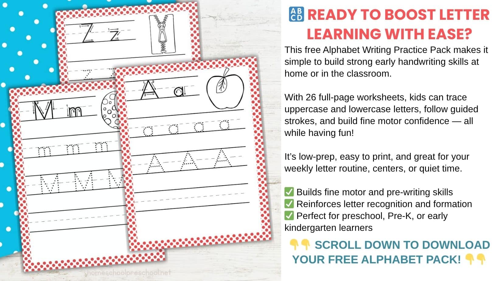 Free Alphabet Writing Practice Pack for Preschoolers