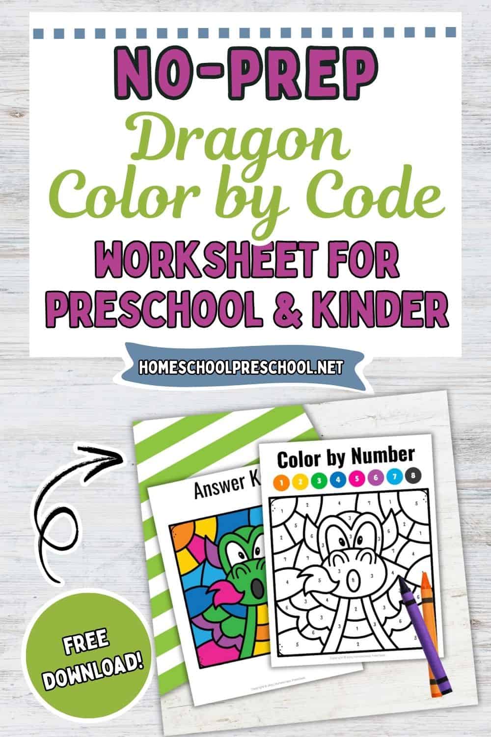 Free Dragon Color by Number Printable for Preschool