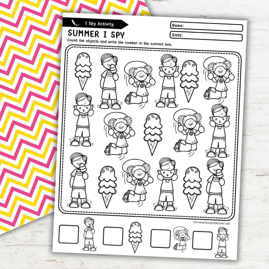 Free I Spy Summer Worksheets for Preschool Kids